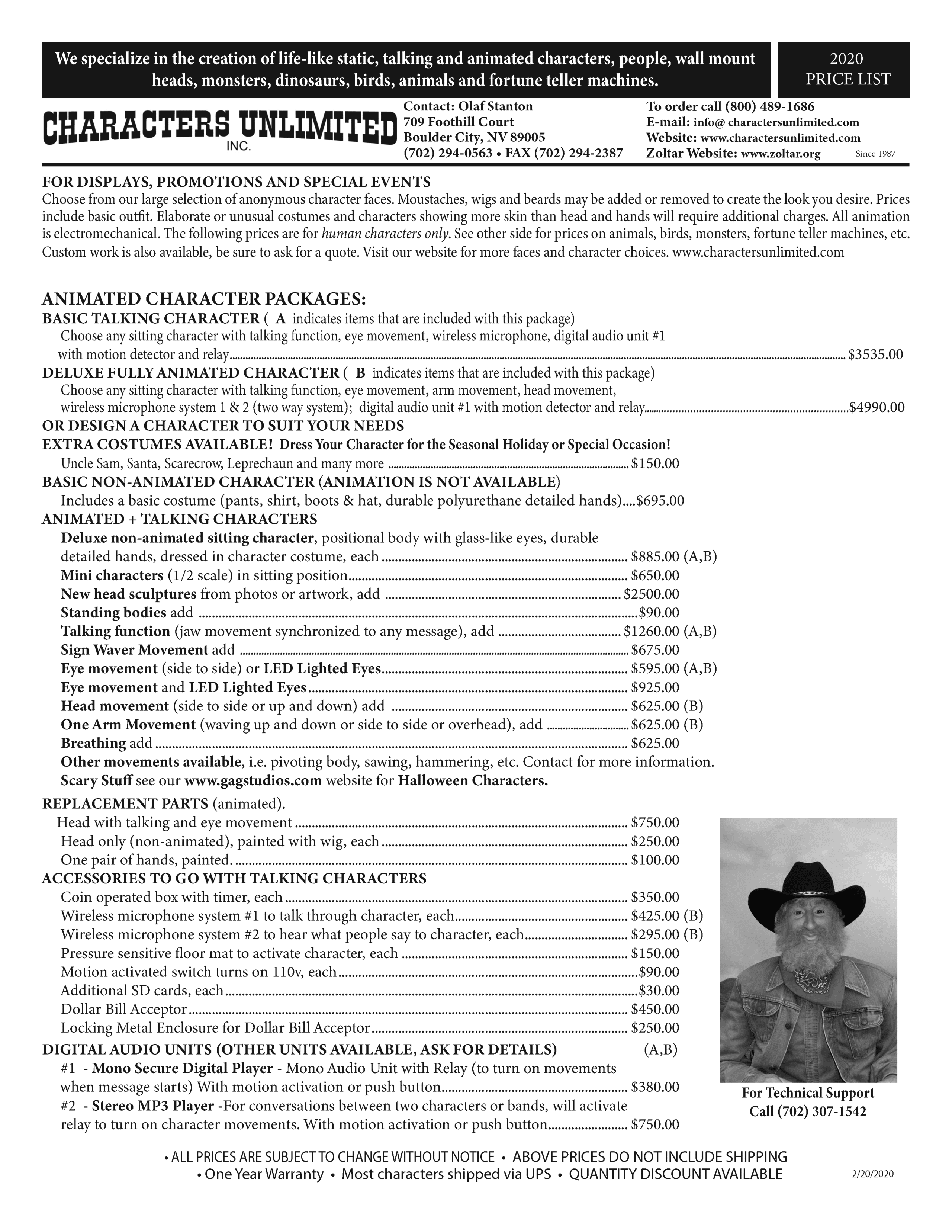 Pricing Sheets - Characters Unlimited